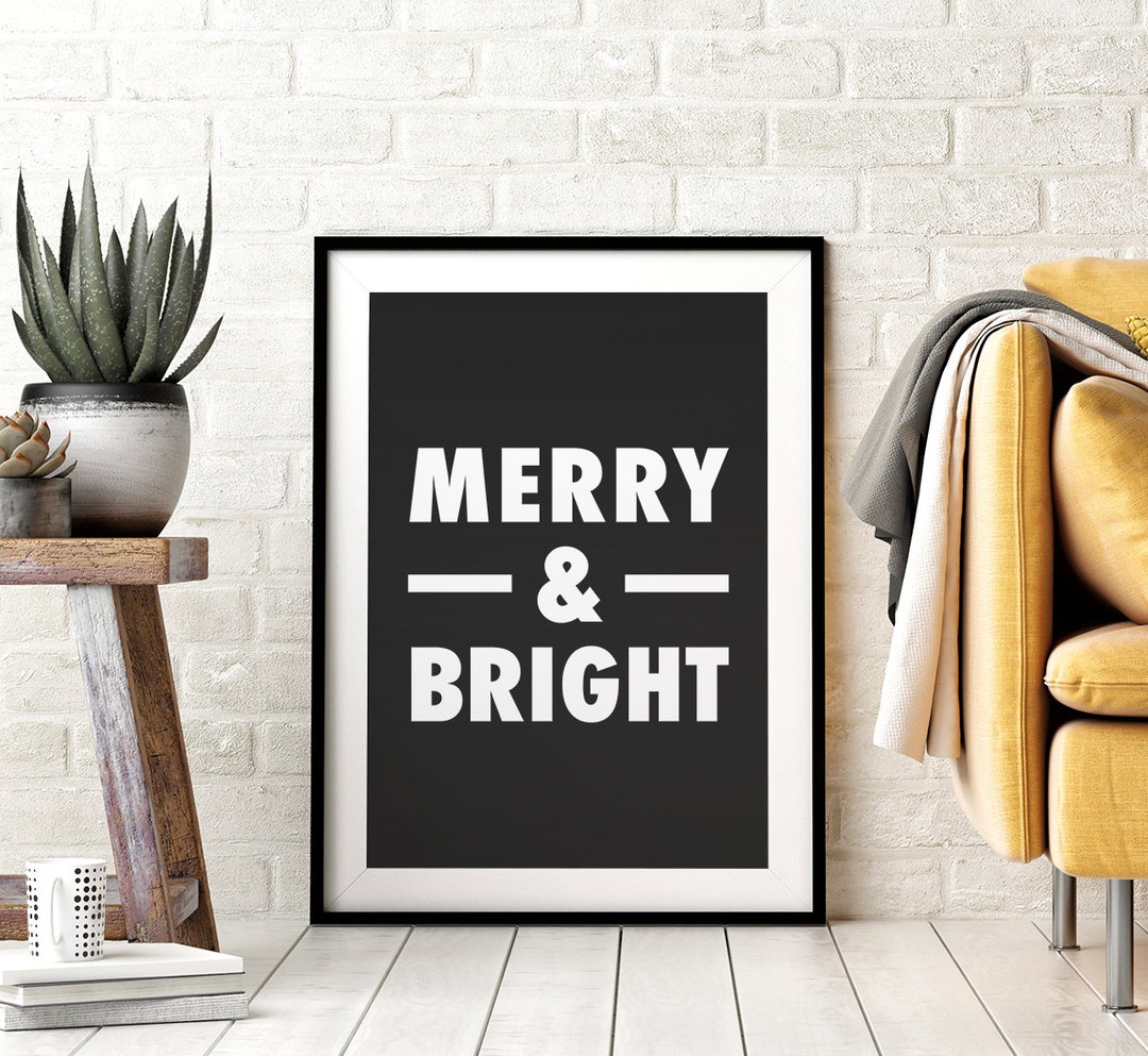 Merry and Bright Printable Wall Art, Christmas Print, Typography Poster ...