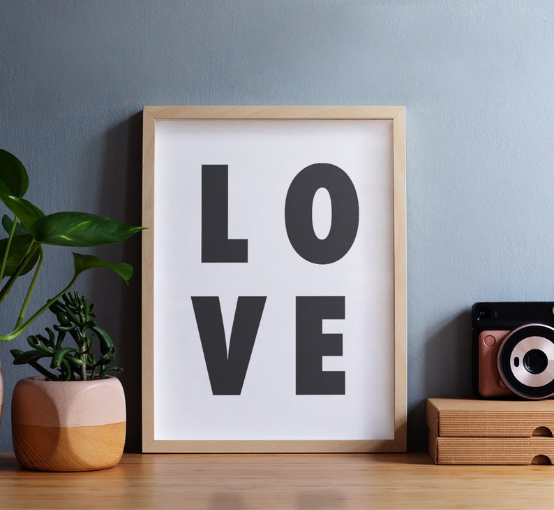 LOVE Printable Wall Art, Positive Quote, Minimalistic Typography Poster ...