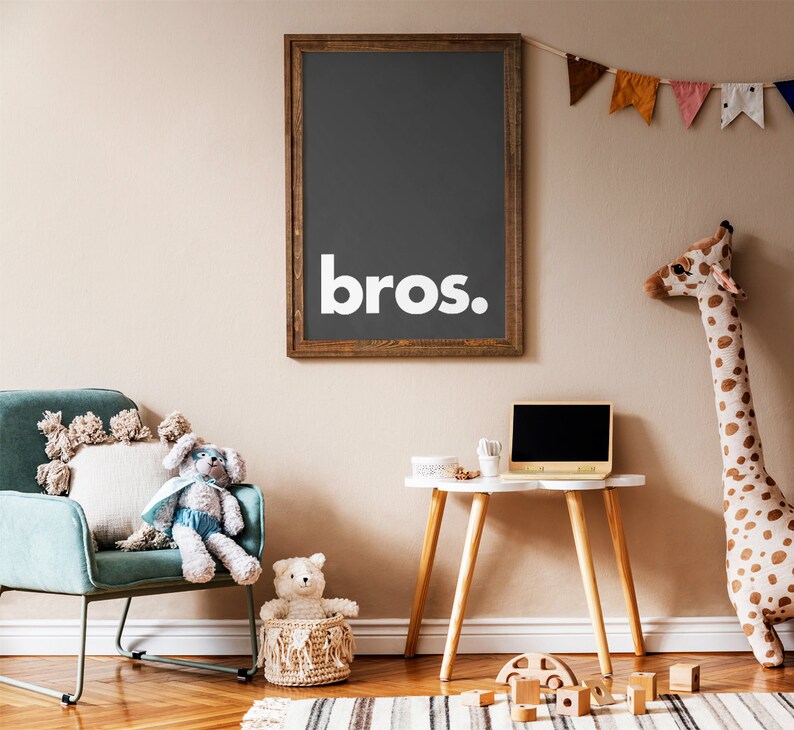 Bros. Printable Wall Art, Minimalistic Typography Poster, Black & White ...