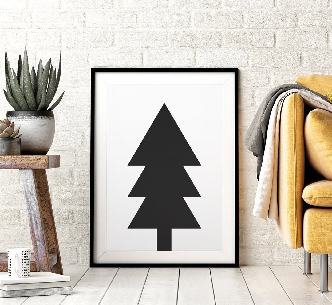 Modern Black & White Christmas Tree DIY Printable Wall Art, Minimalist ...