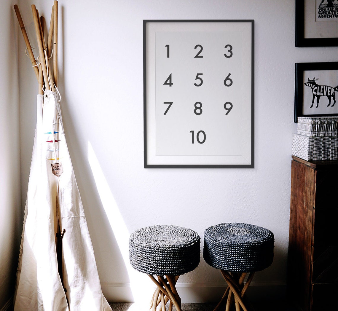 Minimalist Numbers Poster Printable Wall Art Black & White, Kids Room ...