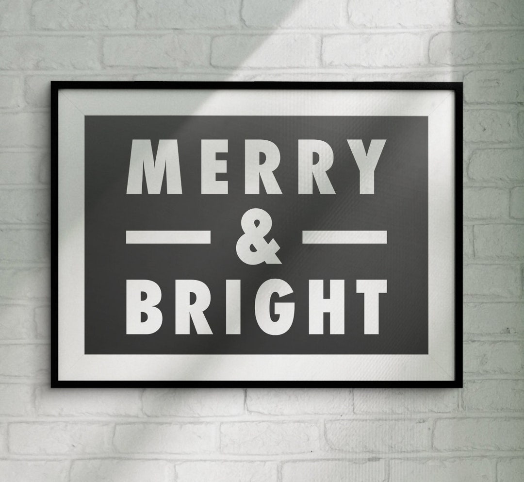 Merry and Bright Printable Wall Art, Christmas Print, Typography Poster ...
