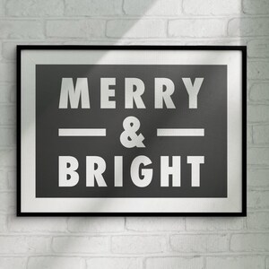 Merry and Bright Printable Wall Art, Christmas Print, Typography Poster ...