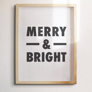 Merry and Bright Printable Wall Art, Christmas Print, Typography Poster ...