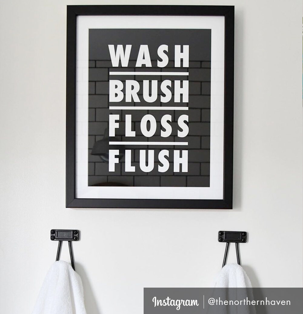 Wash Brush Floss Flush Printable Bathroom Art, Minimalistic Typography ...