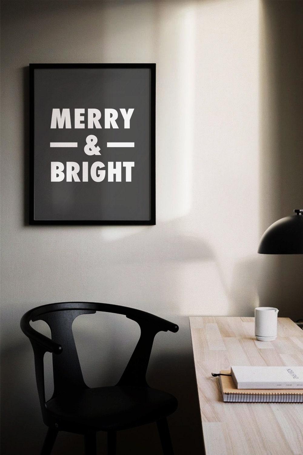 Merry and Bright Printable Wall Art, Christmas Print, Typography Poster ...
