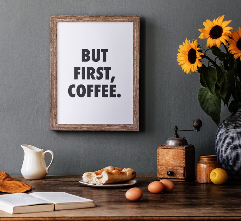 But First Coffee Printable Wall Art Black & White Kitchen | Etsy