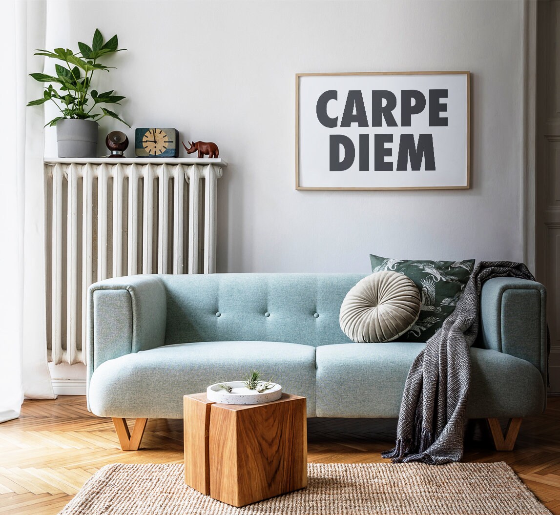 Carpe Diem Printable Wall Art Black and White Typography | Etsy