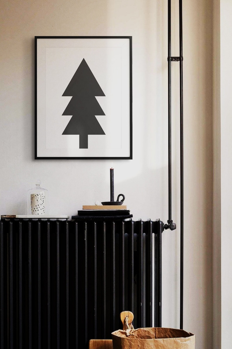 Modern Black & White Christmas Tree DIY Printable Wall Art | Etsy