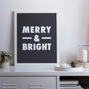 Merry and Bright Printable Wall Art, Christmas Print, Typography Poster ...