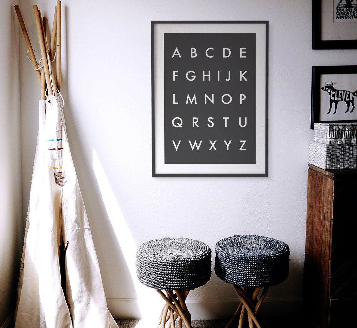 Black & White Alphabet Poster, Printable Wall Art, Kids Room, Nursery ...