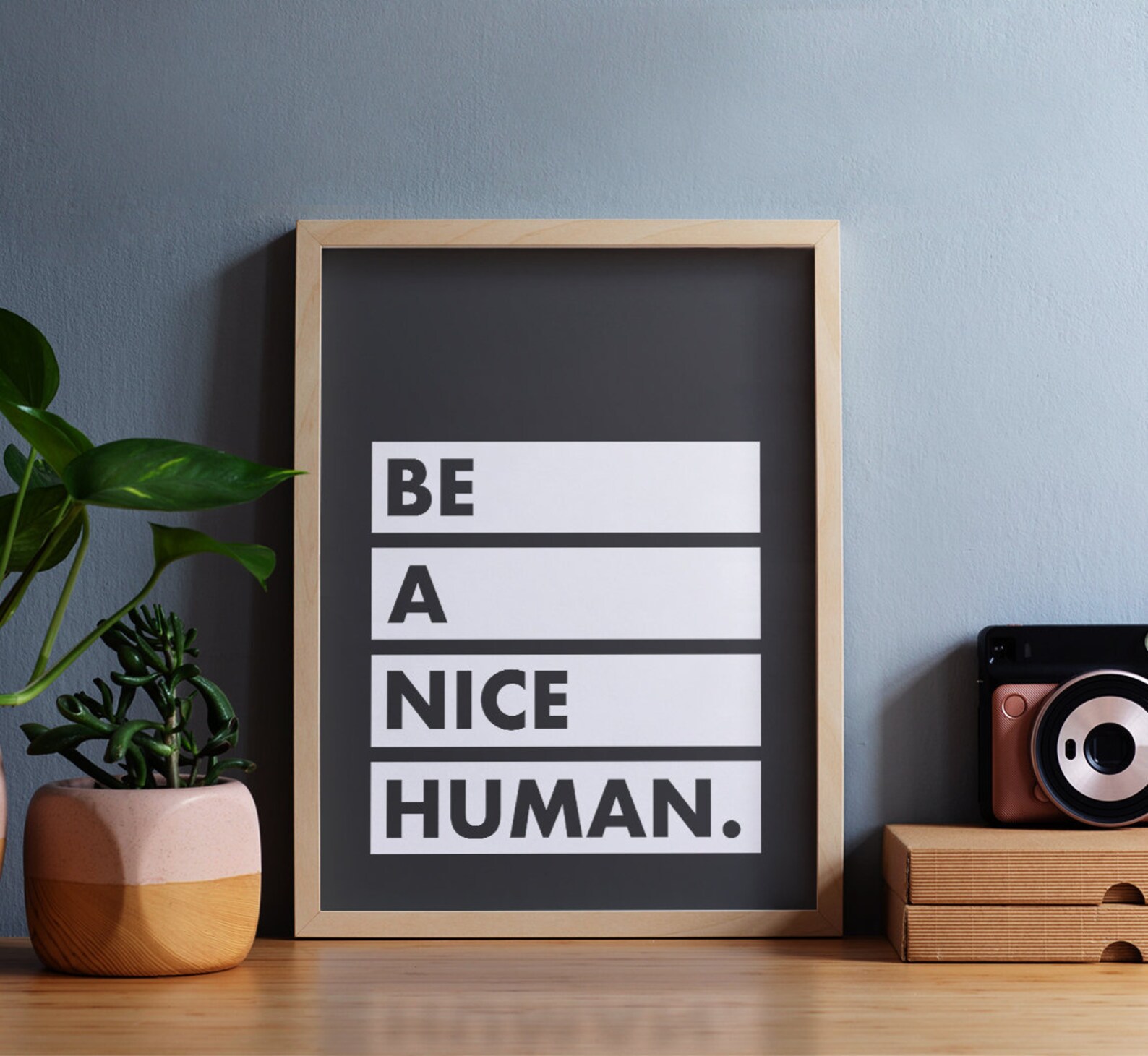 Be A Nice Human Printable Wall Art Black & White | Etsy