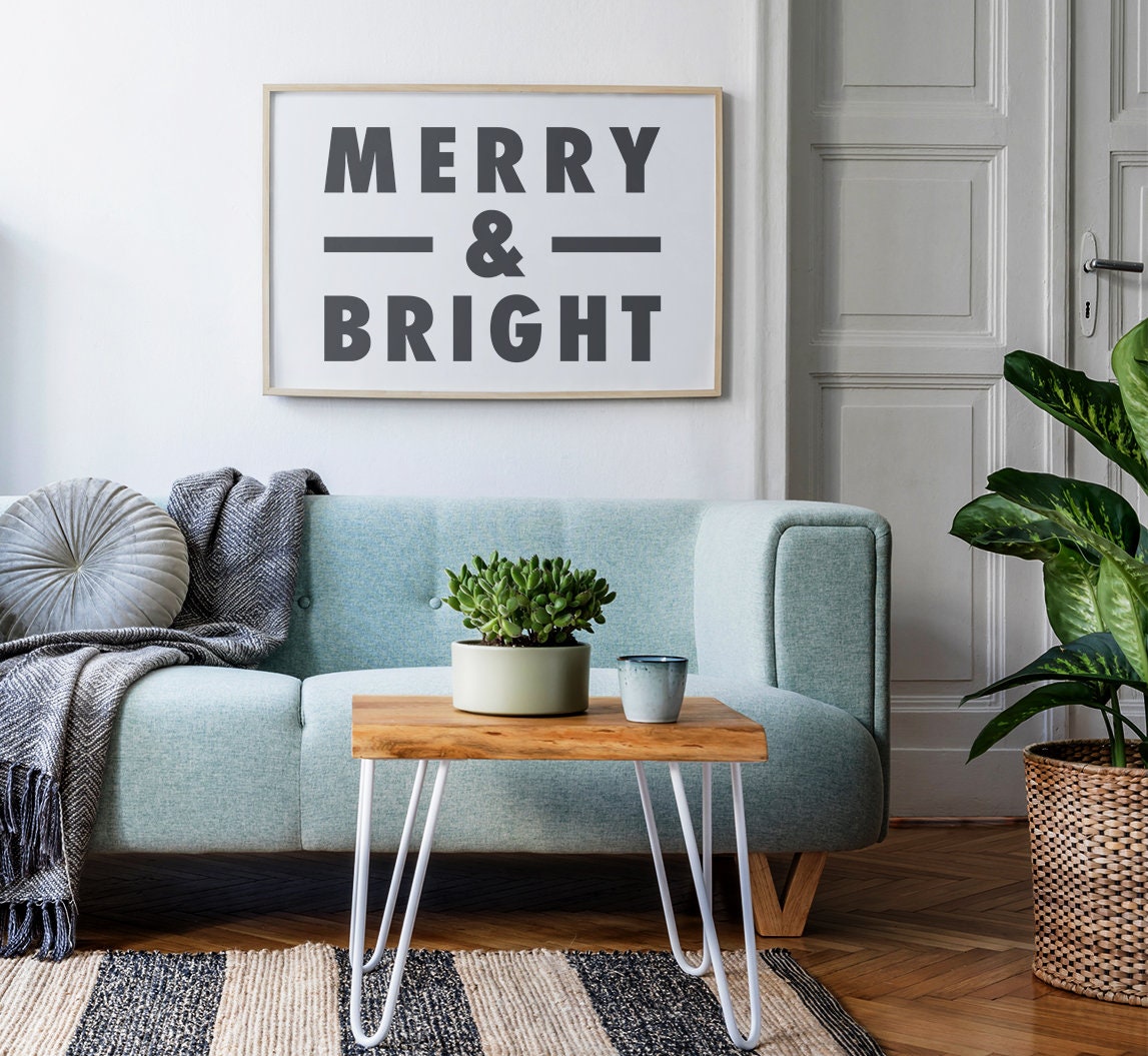 Merry and Bright Printable Wall Art Christmas Print | Etsy