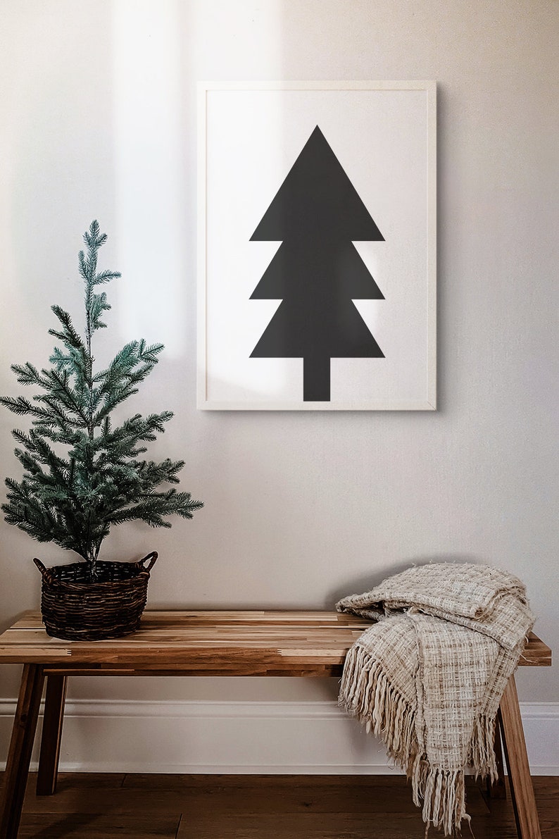 Modern Black & White Christmas Tree DIY Printable Wall Art | Etsy