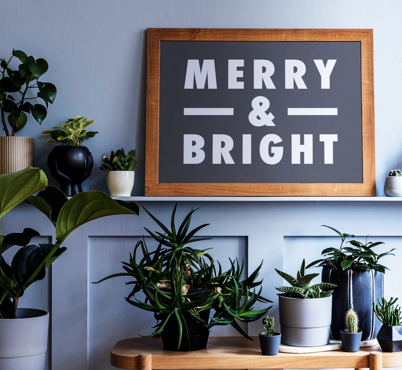 Merry and Bright Printable Wall Art, Christmas Print, Typography Poster ...