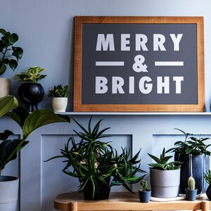 Merry and Bright Printable Wall Art, Christmas Print, Typography Poster ...