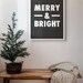 Merry and Bright Printable Wall Art, Christmas Print, Typography Poster ...