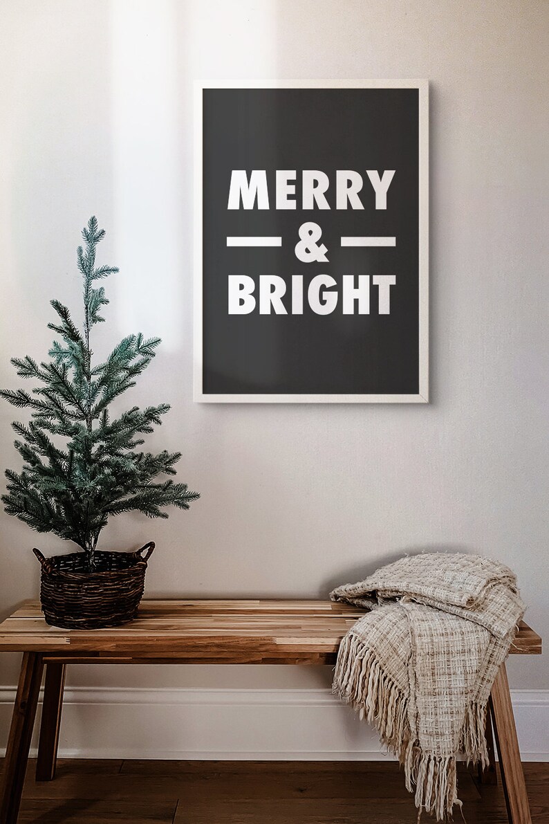 Merry and Bright Printable Wall Art Christmas Print - Etsy