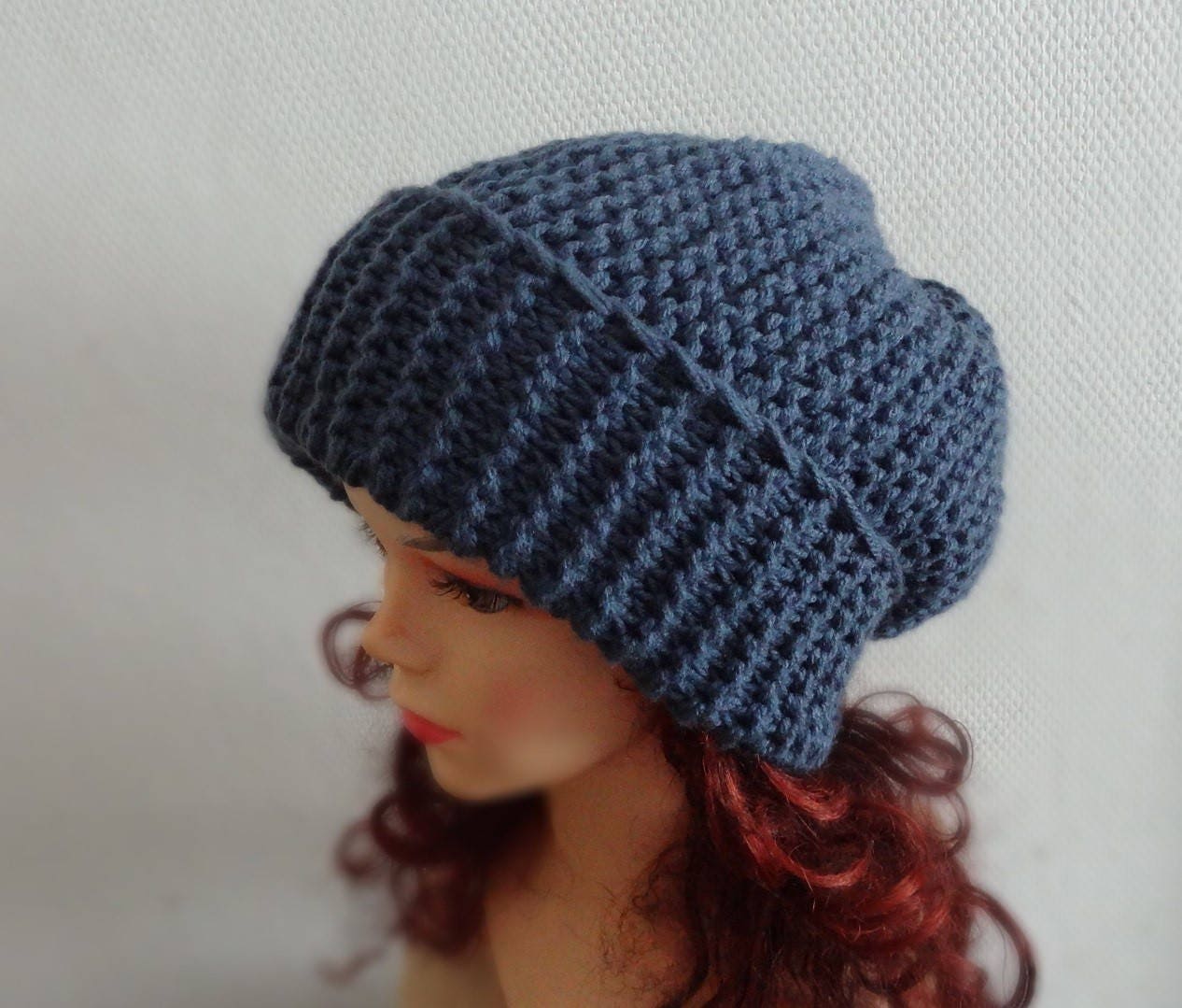 BLACK Slouchy Knit Hat Large unisex hat Knit slouchy Beanie | Etsy