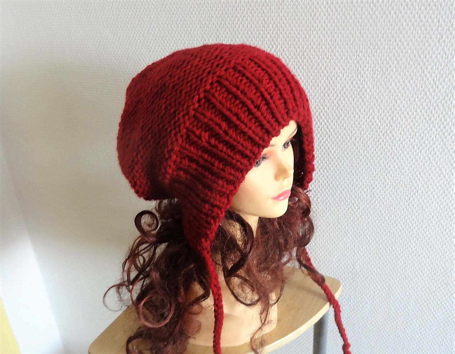Slouchy Ear Flap Hat Cranberry Slouchy Hat Knitted Slouchy Beanie ...