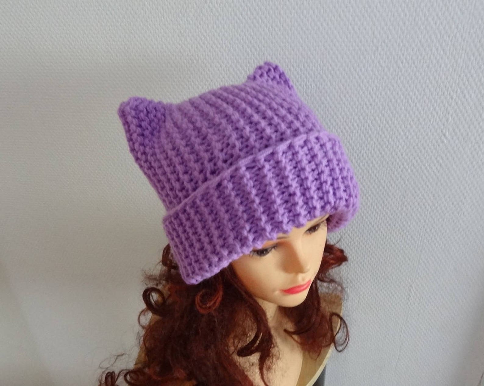 Pink Cat Hat Chunky Beanie Knit Hat Animals Hat Cat Ears Hat - Etsy