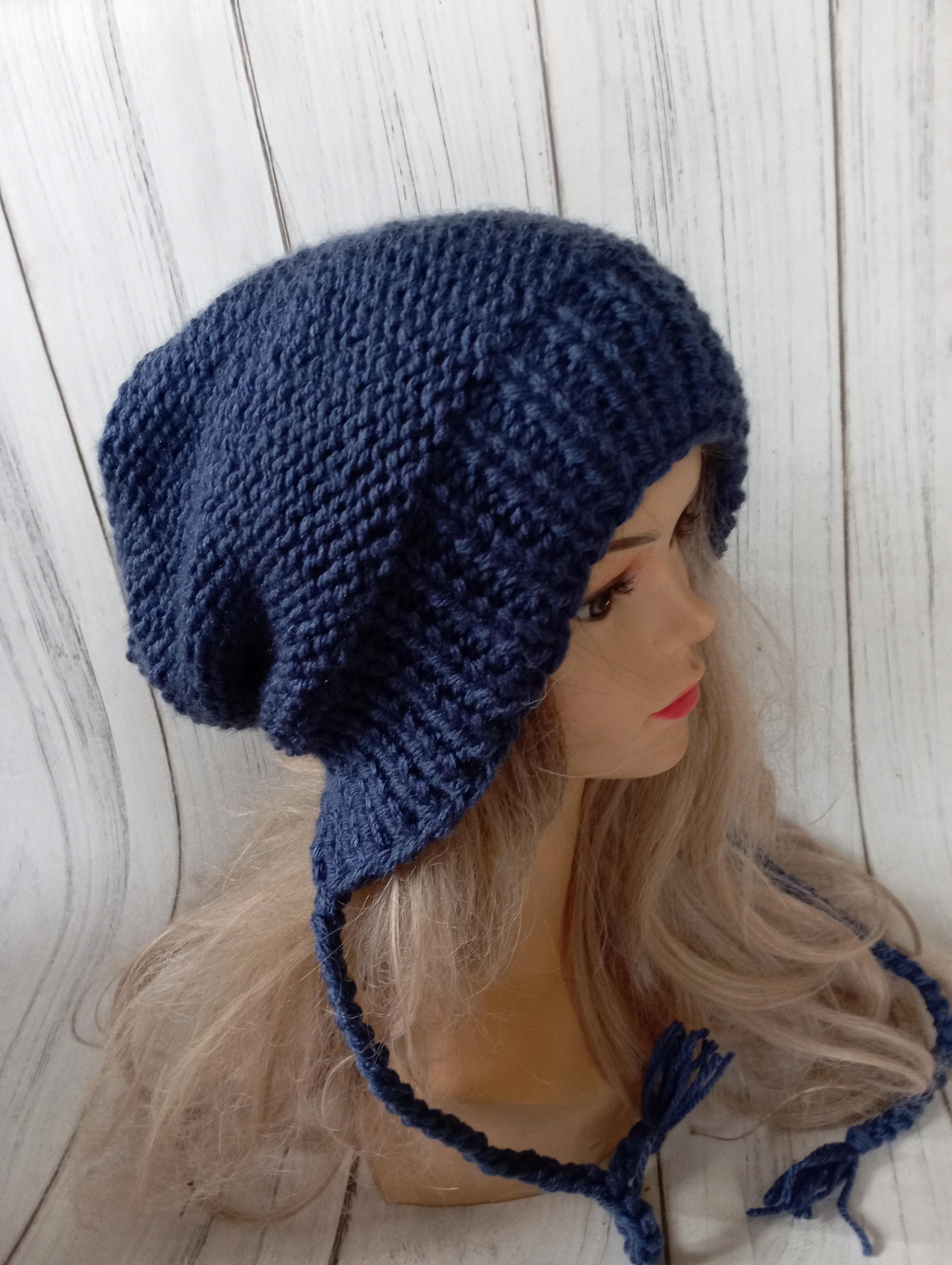Slouchy Ear Flap Hat Gray Slouchy Hat Knitted Slouchy Beanie Womens ...