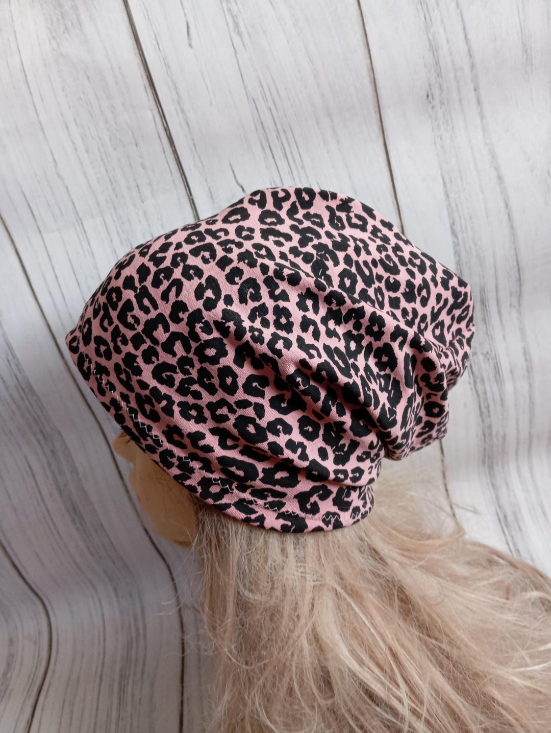 Leopard Print Slouchy Beanie, Chemo Headwear, Spring Cotton Hat, Unisex ...