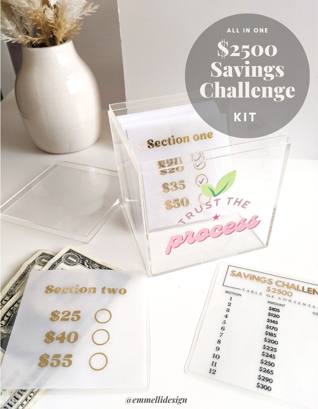 Savings Challenge BOX, Savings Tracker, Laminated Vellum Envelopes ...