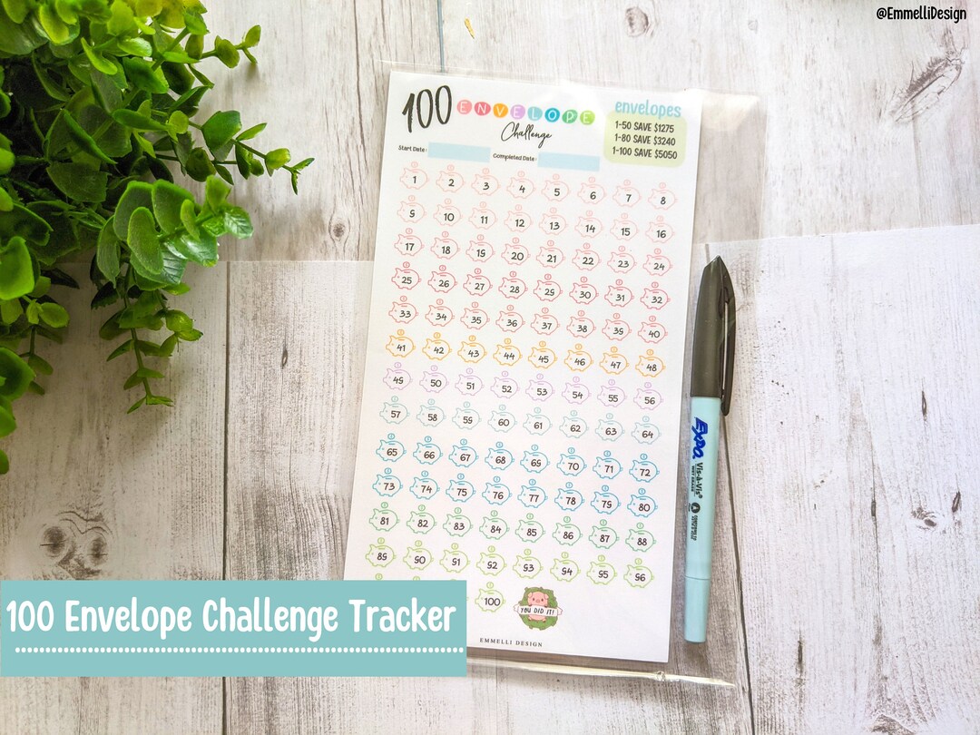 Laminated 100 Envelope Challenge Tracker Dashboard + Marker - Budget ...