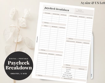 Minimalist Paycheck Breakdown Budget Page Printable PDF - Etsy