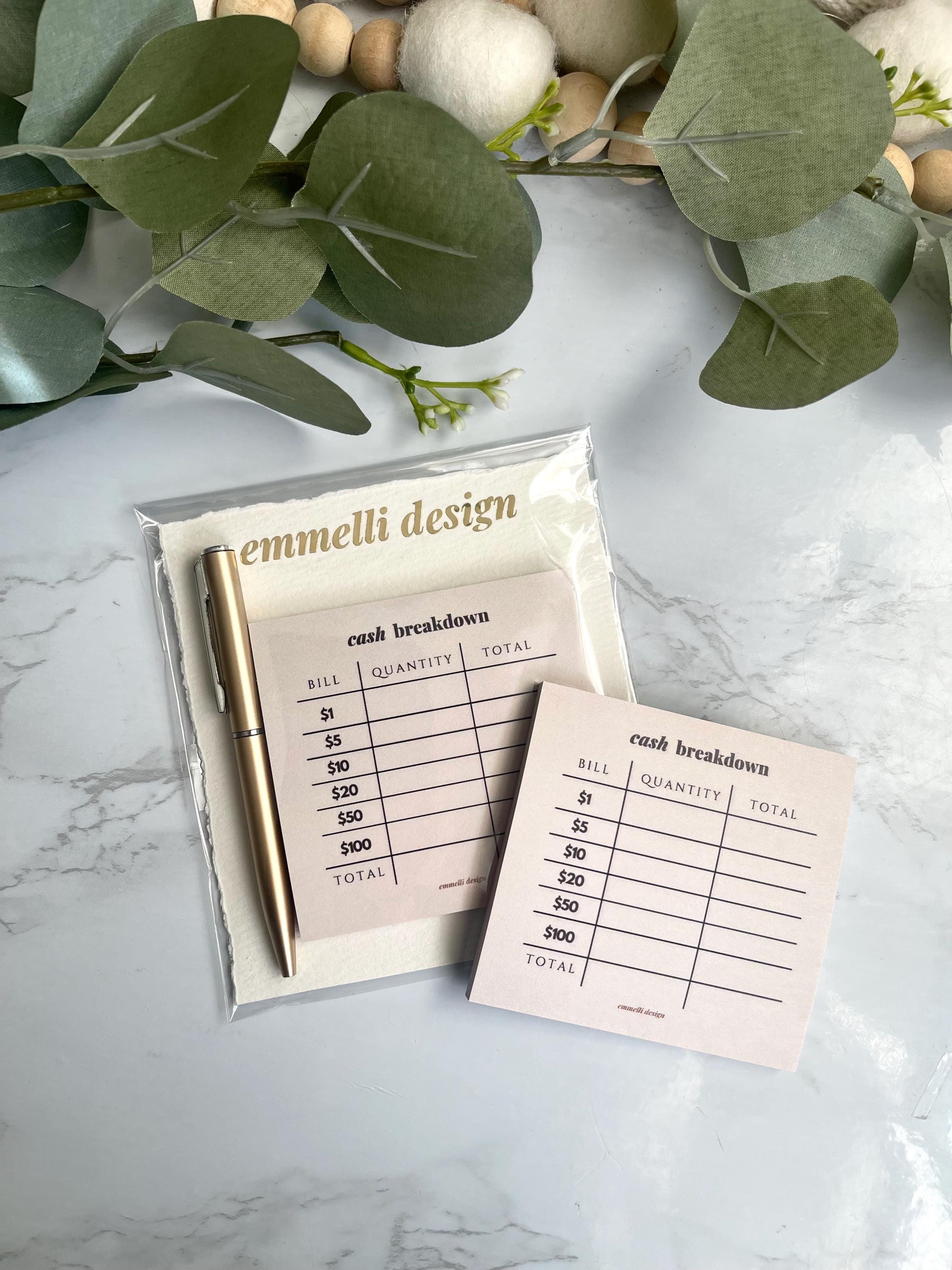 Cash Breakdown Sticky Notes 50 Sheet + FREE Mini Pen - Budget - Cash ...