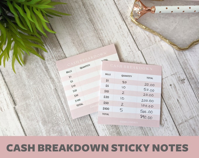 Cash Breakdown Sticky Notes 50 Sheet - Budget - Cash Envelope System ...