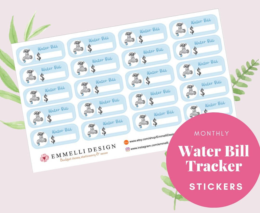 Water Monthly Bill Due Tracker Planner Stickers - Budget Planner ...