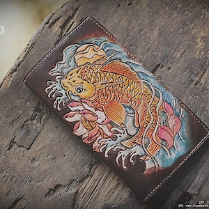 Koi Fish Leather Carving Wallet - Etsy