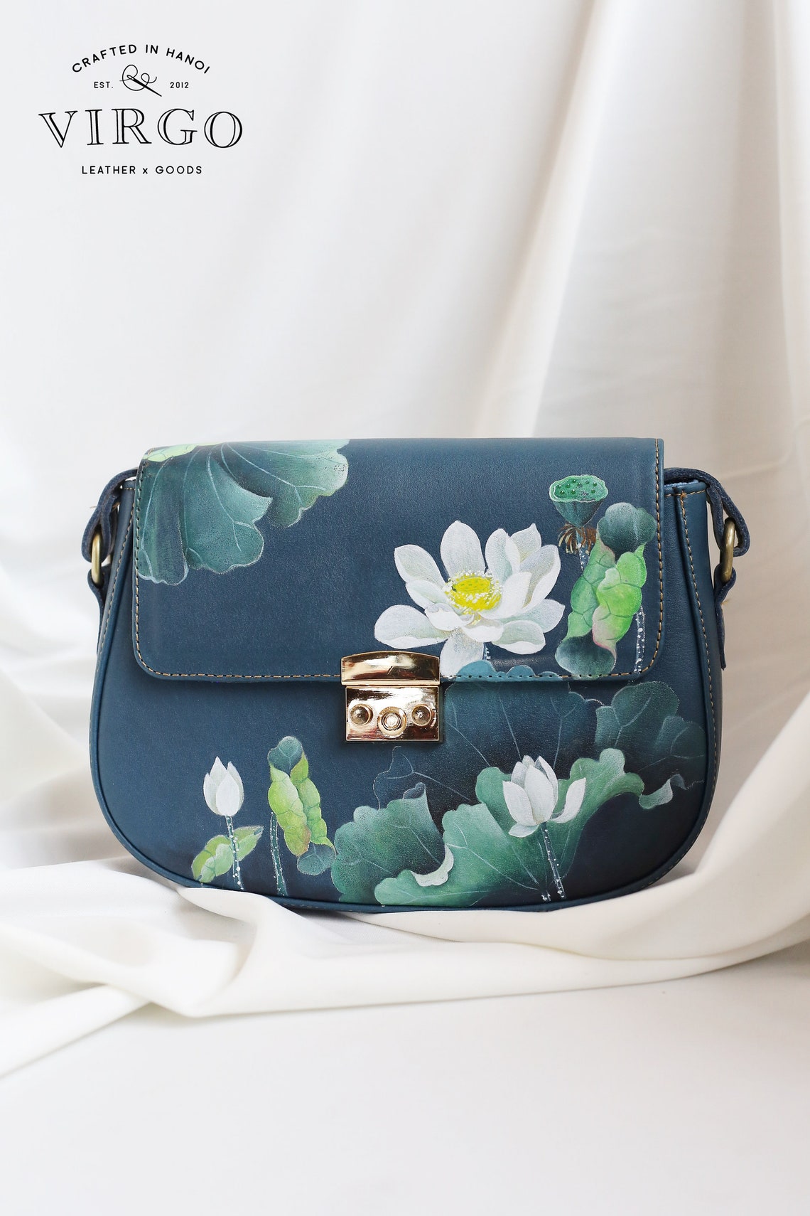 LOTUS LEATHER BAG Cross Body Hand Painted Bag, Handmade Leather Bag ...