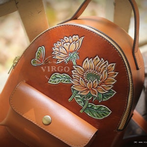 Sunflower Hand Tooled, Carved Backpack, Custom Handmade Backpack ...