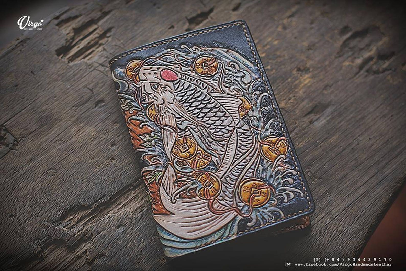 Koi Lucky Fish With Gold Hand Tooled/ Hand Craved Wallet for Men - Etsy