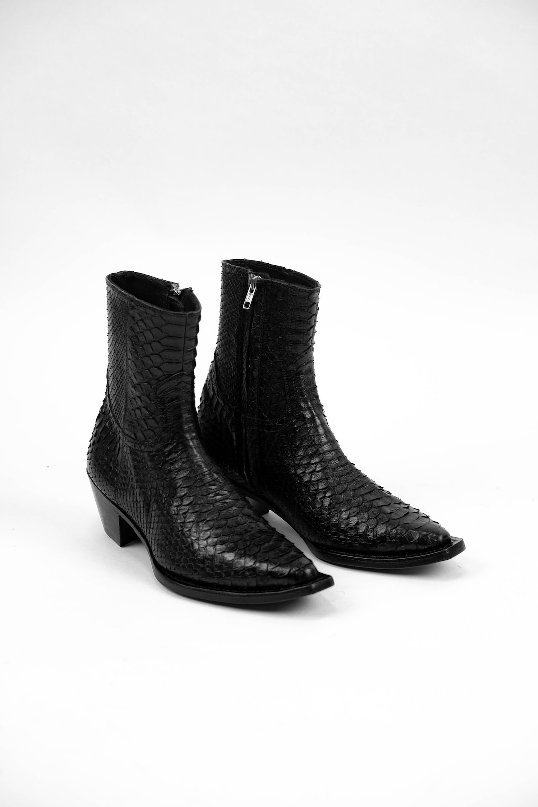 Handmade Men's Black Python Leather Santiago Lukas Boots Cuban Heel ...