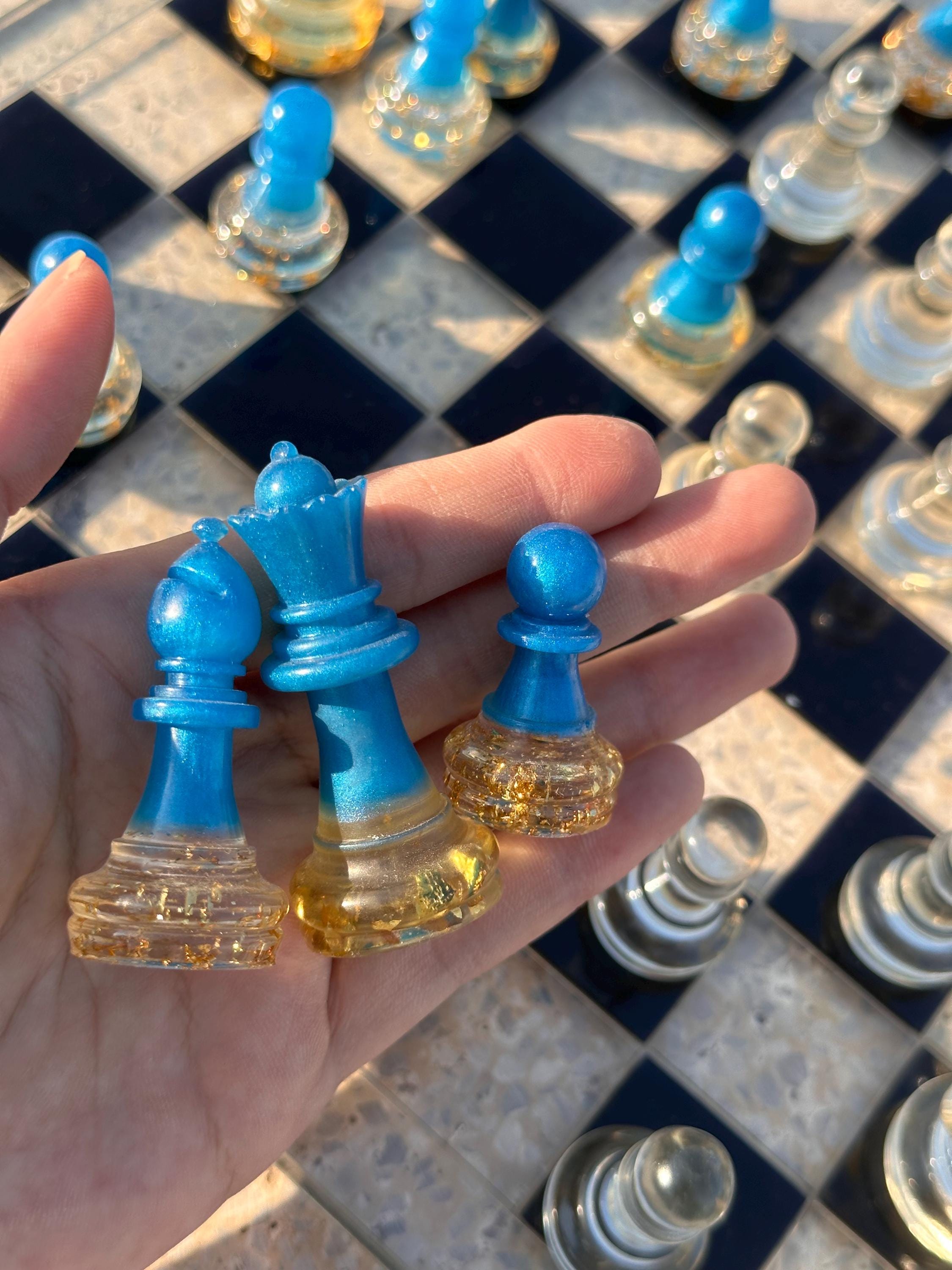 Resin Chess Sets With Board, Chess Set With Unique Chess Pieces, Chess ...