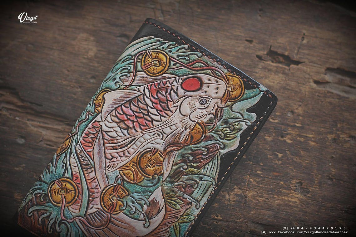 Koi Lucky Fish Hand Tooled/carved Wallet for Men - Etsy