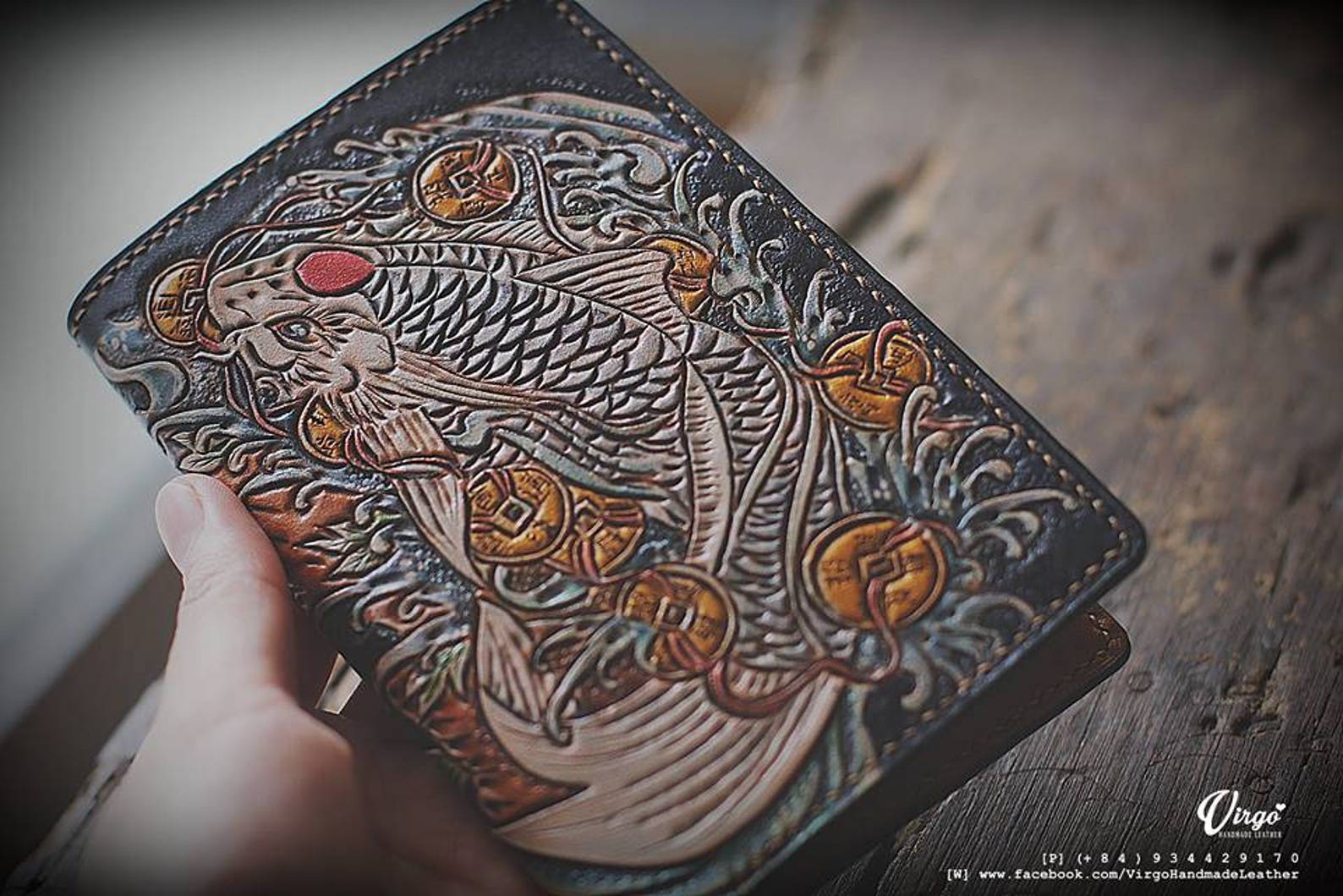 Koi Lucky Fish With Gold Hand Tooled/ Hand Craved Wallet for Men - Etsy