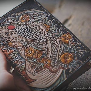 Koi Lucky Fish With Gold Hand Tooled/ Hand Craved Wallet for Men - Etsy