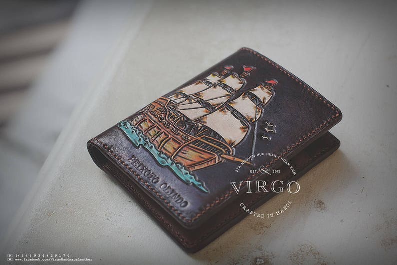 Ship and Sea Hand Tooled/carved Wallet for Men | Etsy