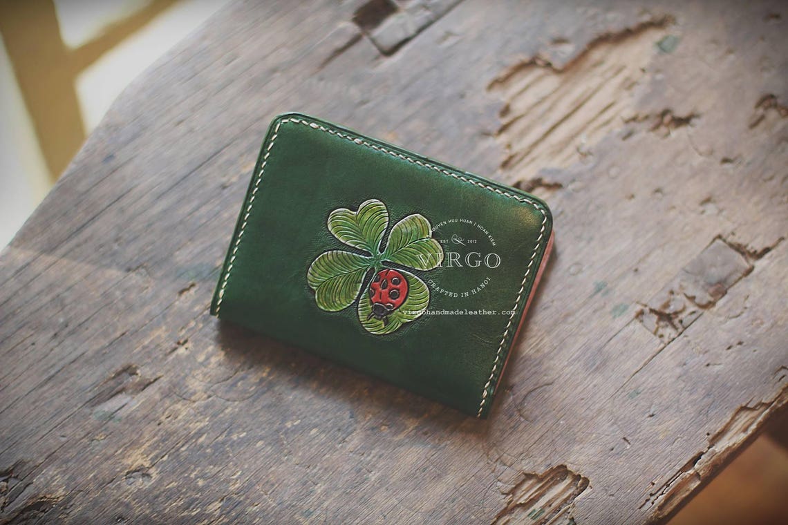 Lucky Clover and Lady Bug Hand Tooled Wallet Personalized Vegetable ...