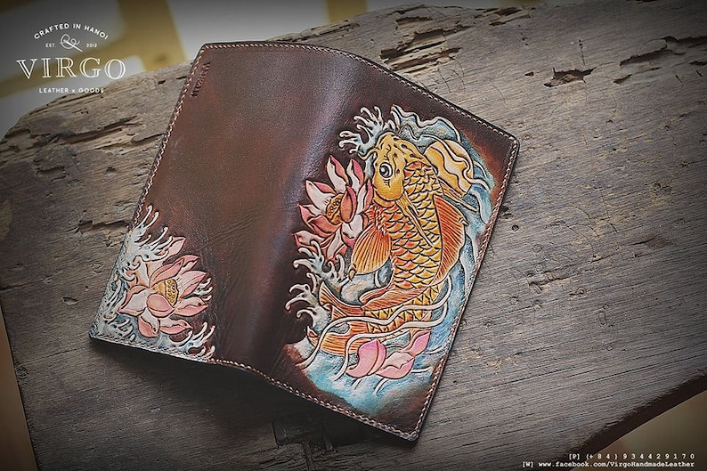 Koi Fish Leather Carving Wallet - Etsy