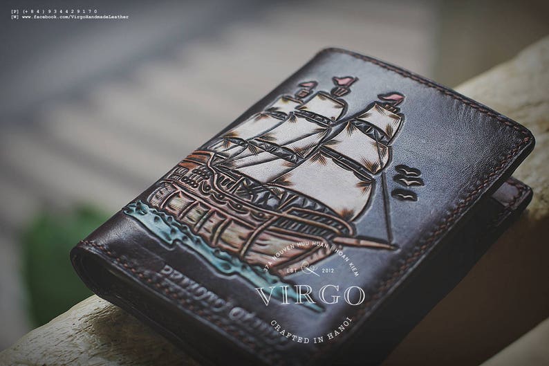 Ship and Sea Hand Tooled/carved Wallet for Men - Etsy