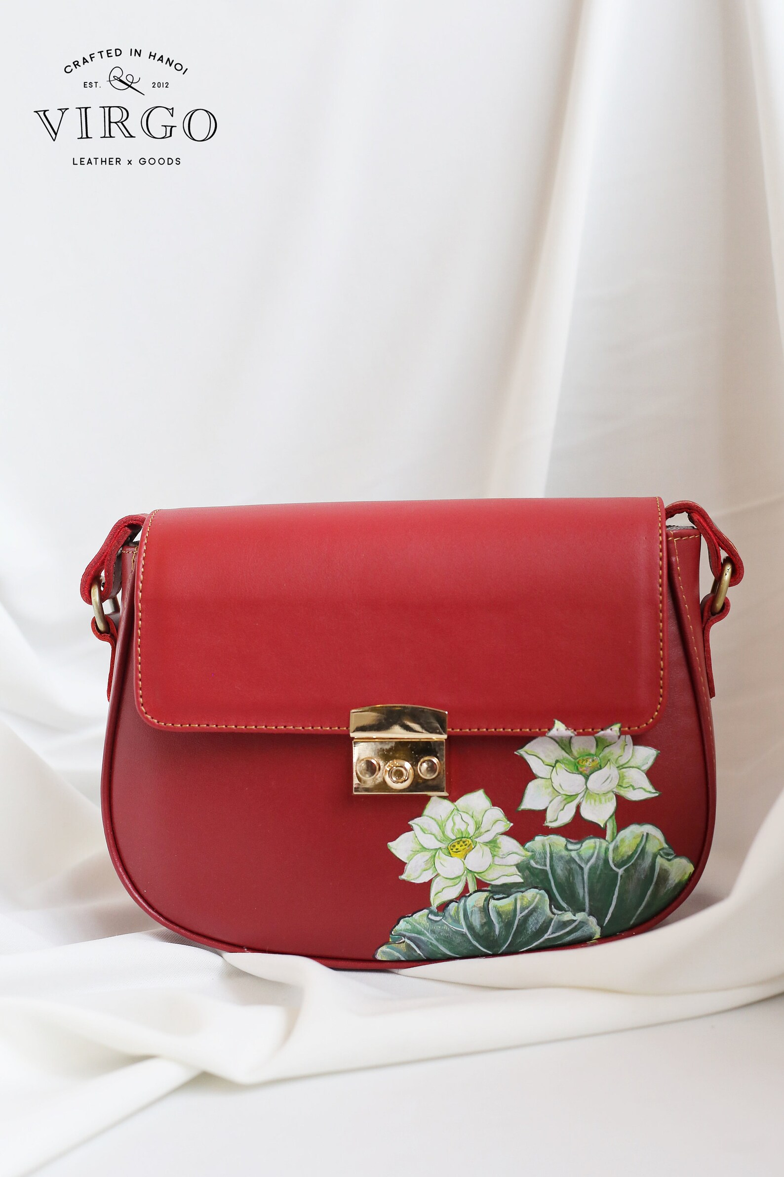 LOTUS LEATHER BAG Cross Body Hand Painted Bag, Handmade Leather Bag ...