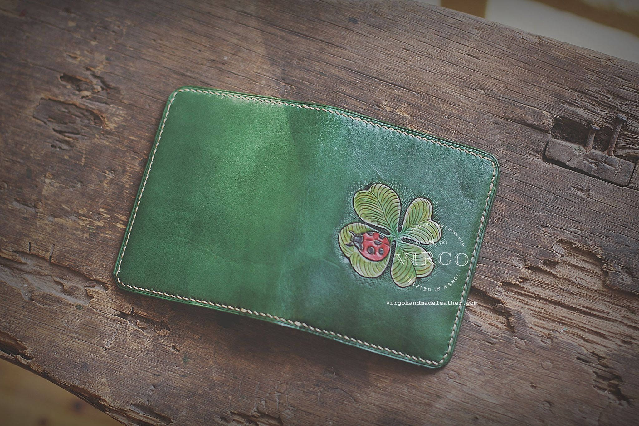 Lucky Clover and Lady Bug Hand Tooled Wallet Personalized Vegetable ...
