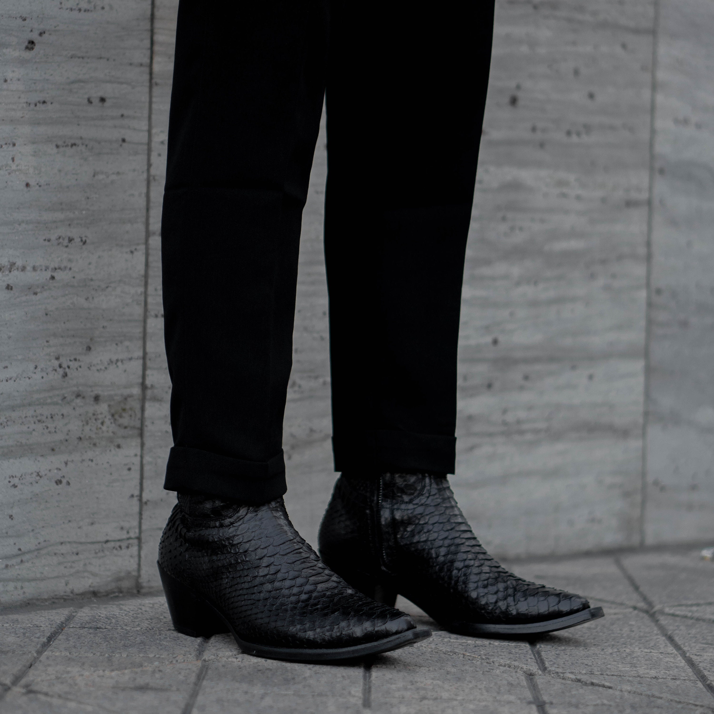 Handmade Men's Black Python Leather Santiago Lukas Boots Cuban Heel ...