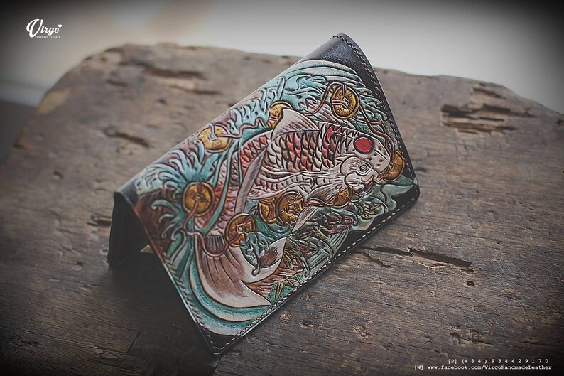 Koi Lucky Fish Hand Tooled/carved Wallet for Men - Etsy
